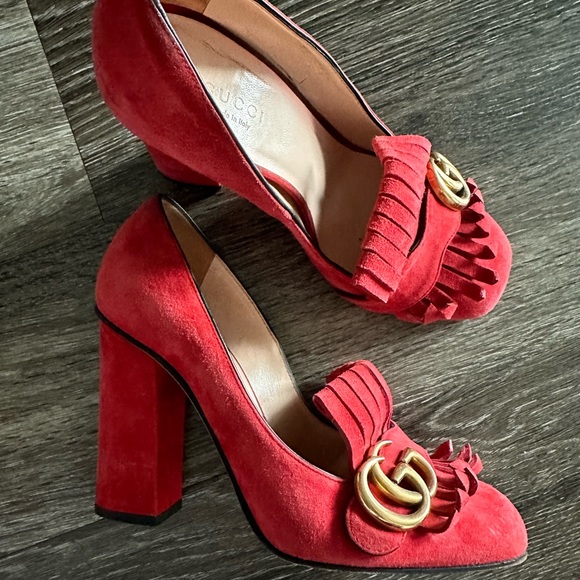 Gucci | Shoes | Gucci Marmont Heels In Red Suede | Poshmark